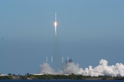 Atlas V rocket launch viewed from roughly four miles away. The five ...